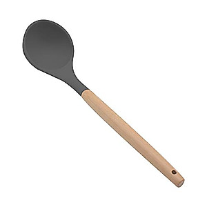 KUFUNG Silicone Ladle Spoon, Wooden Handle Seamless & Nonstick Kitchen Soup Ladle, BPA-free & Heat resistant up to 480°F, Silicone Kitchen Cooking Utensils Baking Tool (Grey)