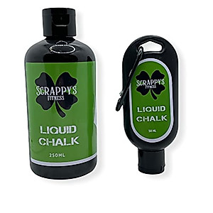 Scrappy's Fitness Liquid Chalk - Long Lasting, Premium Grip for Athletes - Weightlifting, Gymnastics, Rock Climbing, Pole Dancing & More - Travel Size with Clip - Quick Drying & Mess Free (250ML)
