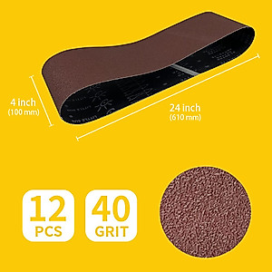 4 x 24 Inch 40 Grit Sanding Belt | Premium Aluminum Oxide Sanding Belt | Premium Sander Sandpaper – 12 Pack