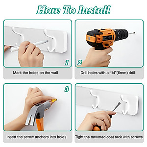 OUTNILI Heavy Duty Coat Rack Wall Mount - White Coat Hooks Wall Mounted for Sunglasses Jackets Hats Purse Dog Leashes Towels - Coat Hanger for Entryway Closet Mudroom Laundry Room Bathroom