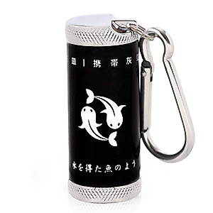 Dxj Portable Ashtray for Cigarette with Lid， Metal Lightweight Windproof Car Ash Tray Outdoor with Carabiner，Black/Blue (Black)