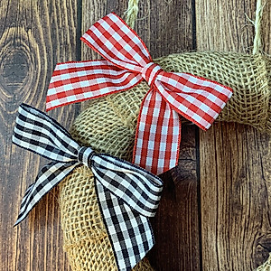 Red & White Gingham Pre-Tied Bows - 3" Wide, Set of 12, Buffalo Check, Plaid Gift Basket Decor, Wedding Embellishments, Party Favors, Birthday, Fall, Christmas, Valentine's Day