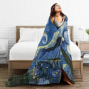 Fleece Plush Throw Blanket Comforter Vincent Van Gogh Art Oil Painting Starry Night Faux Fur Soft Cozy Warm Fluffy Microfiber Fuzzy Blanket for Bed Couch Sofa Chair Fall Nap Travel Camp