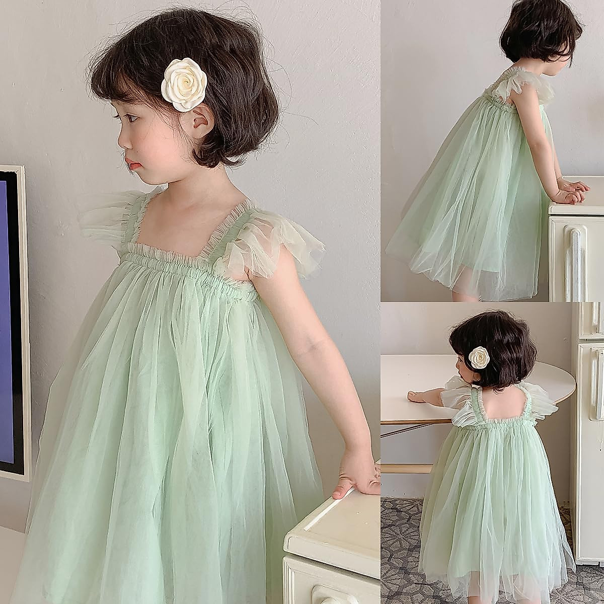 AGQT Baby Girls Tutu Dress Sleeveless Toddler Infant Tulle Tutu Dresses Birthday Party Flower Wedding Layered Lace Mini Layers Dress Light Green Size 4-5T
