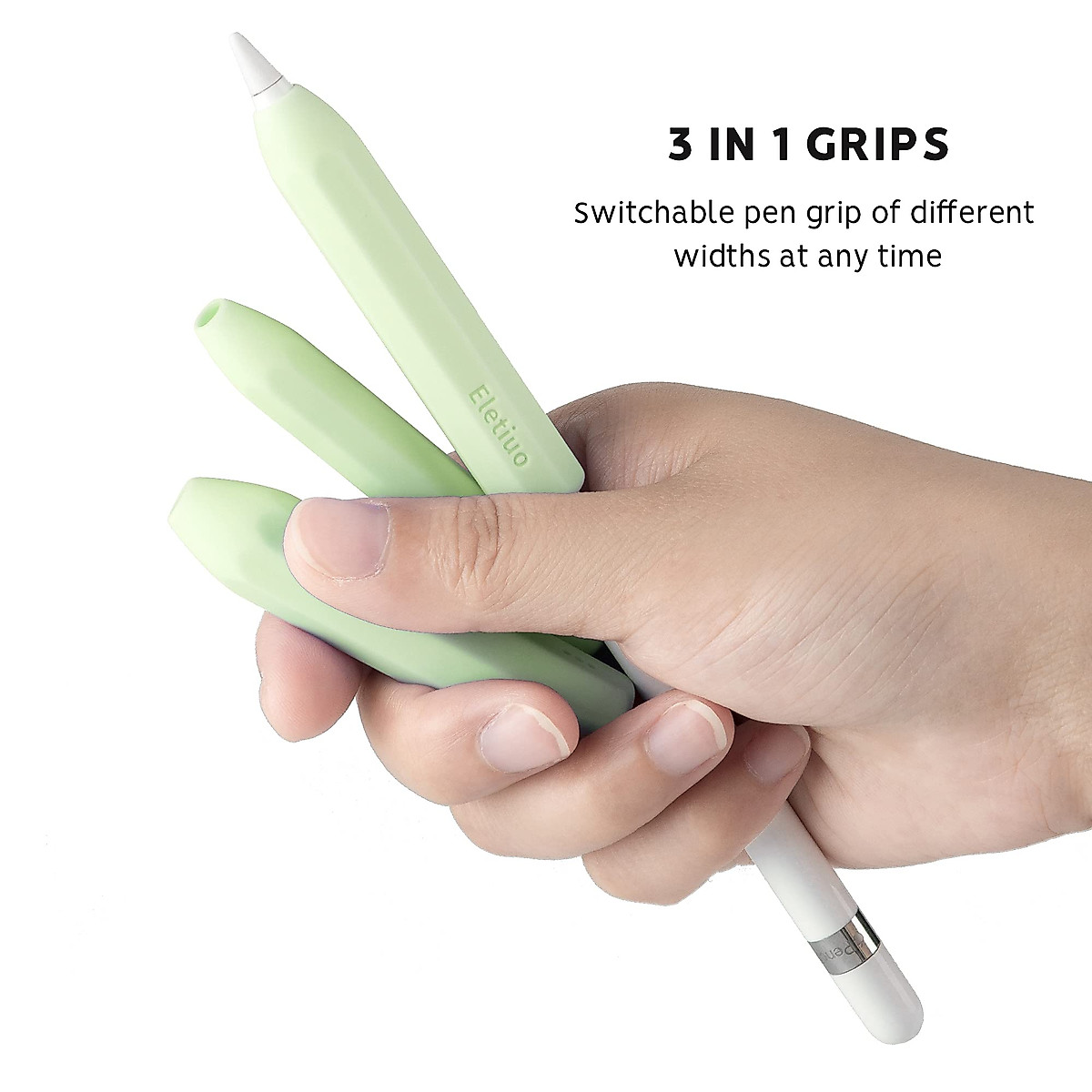 3 Sizes Silicone Grip Holder Protective Skin Sleeve Cover Case Accessories,Compatible with Apple Pencil 1st / 2nd Gen, for iPad Pro 9.7"/10.5"/11" /12.9",Mint Green (S, M, L)