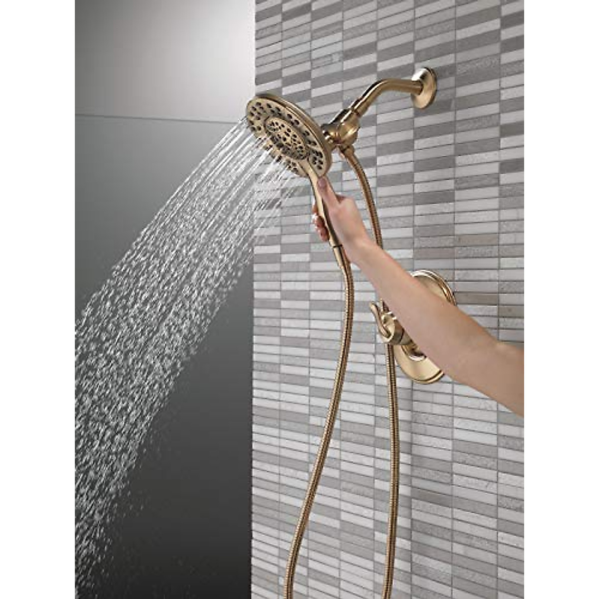 Delta Faucet Linden 17 Series Dual-Function Shower Faucet, Shower Trim Kit with 4-Spray In2ition 2-in-1 Dual Hand Held Shower Head with Hose, Champagne Bronze T17294-CZ-I (Valve Not Included)