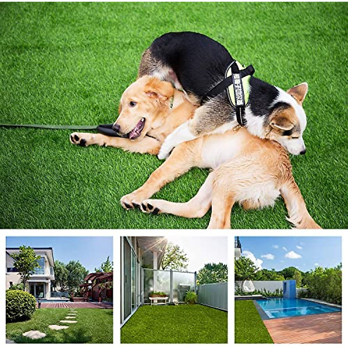 ZGR Artificial Grass Rug 7 FT x 8 FT Fake Faux Grass, Indoor Outdoor Patio Garden Lawn Landscape Synthetic Grass Mat, Realistic Turf, 4-Tone/Soft, with Drainage Holes & Rubber Backing/Many Sizes