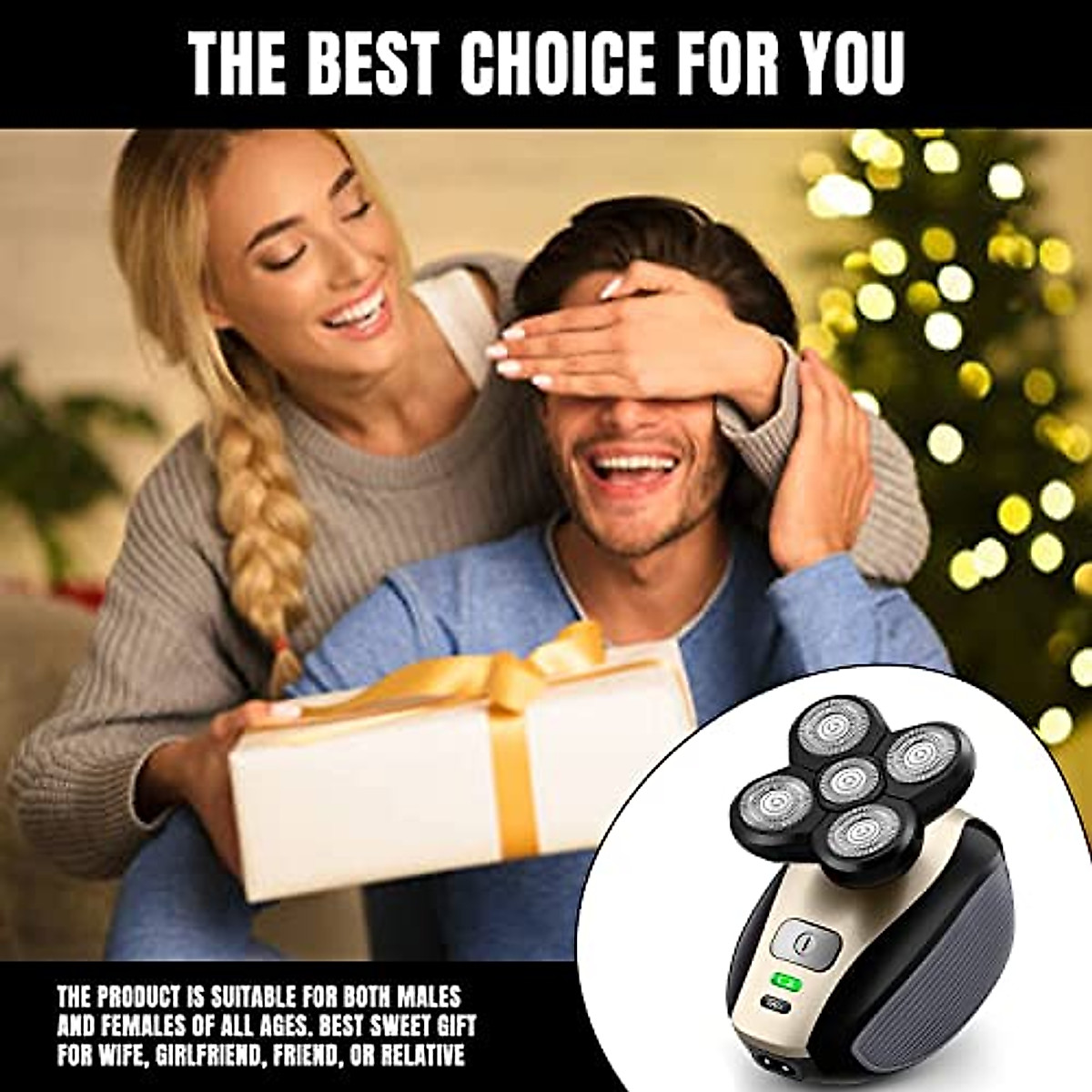 NAWAZJEE Electric Head Hair Pitbull Skull Shaver, Waterproof, Wet and Dry Rotary Razor, Cordless,USB Rechargeable, Men Bald Head Shaver Grooming Kit, Nose Ear Face and Body Trimmer, Multifunctional