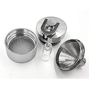 Coarse to Fine Spice Grinder Hand Mill Funnel - Ultra fine - Large Metal 3 Piece 2.12 inch with Storage Bottle - Silver Color