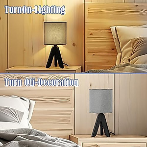 smusei Table Lamp Small Bedside Lamp for Nightstand Side Table Lamp with Grey Fabric Lampshade Modern Table Lamp for Home Office, Study Room, Bedroom, Living Room, Dorm (Grey & Black)