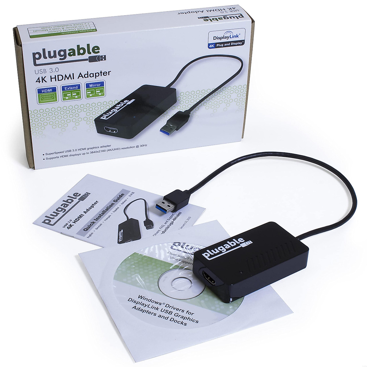 Plugable USB 3.0 to HDMI 4K DisplayLink Video Graphics Adapter for Multiple Monitors up to 3840x2160 Supports Windows, Mac, and ChromeOS