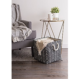 DII Polyester Container with Handles, Herringbone Storage Bin, Large Square, Black