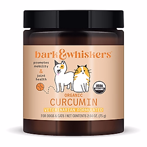 Bark & Whiskers Organic Curcumin, 2.64 Oz. (75 g), 300 Scoops, Promotes Mobility & Joint Health, Veterinarian Formulated, Non-GMO, Certified USDA Organic, Dr. Mercola
