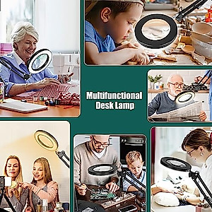 Magnifying Glass with Light Toolour 5X&10X Magnifying Glass Light with 26in Long Arm, 3 Colors Dimming Magnifying Desk Lamp, Lighted Magnifier Glass for Jewelry Close Work Reading Hobby Craft