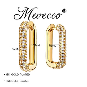 MEVECCO Gold U Shape Huggie Hoop Earrings 18K Gold Plated Dainty Cubic Zirconia Oval Huggie Earring for Women Cute minimalist Fashion Hoops Sleeper Earrings Jewelry