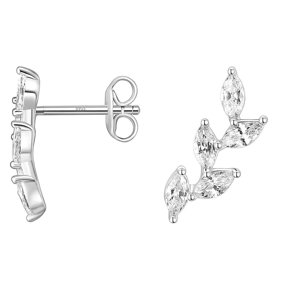 TIGRADE Stud Earrings Marquise Cubic Zirconia Rhinestone Crawler Style Wedding Earrings 925 Sterling Silver Post Hypoallergenic for Women, Brides, Bridesmaid, Silver