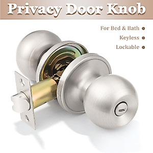 Probrico 10 Pack Bed/Bath Room Round Door Knob,Privacy Function for Bathroom/Bedroom,Interior Door Knobs with Lock Satin Nickel Finish, Keyless(Thumb Turn Lock on The Inside) Door Handles Locks