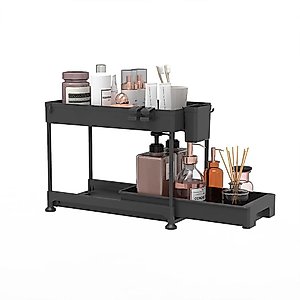 2PC Under Sink Storage Organizer Set Black, Under Sink Storage For kitchen And Bathroom, Multi Purpose Cabinet Storage
