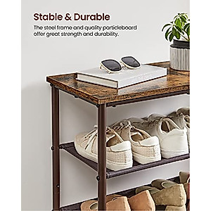 VASAGLE Shoe Rack 5 Tier, Narrow Shoe Organizer for Closet Entryway, with 4 Fabric Shelves and Top for Bags, Shoe Shelf, Steel Frame, Industrial, Rustic Brown and Bronze ULBS036A45