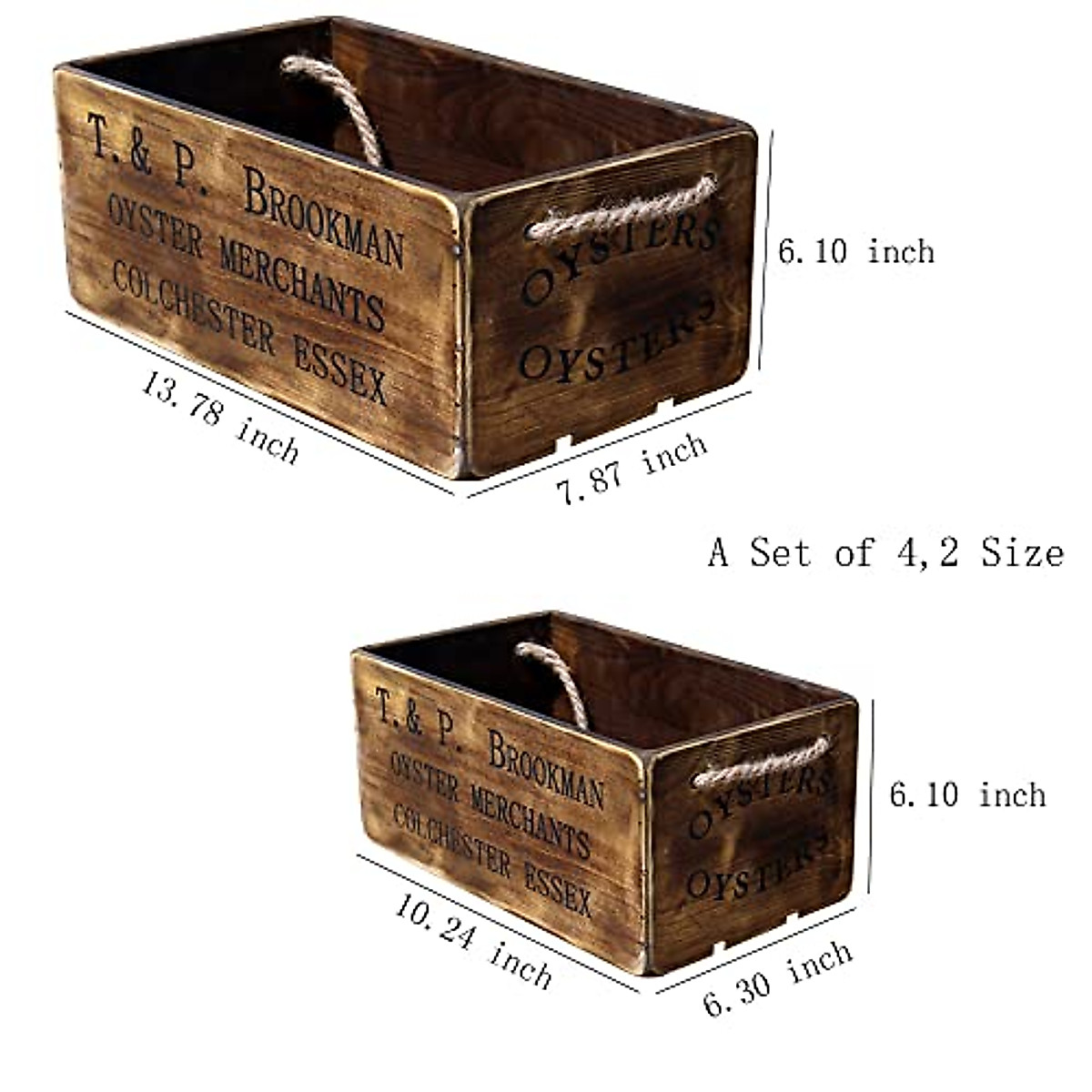 LEKUAIJIA Wood Nesting Storage Crates with Handle (4 drak brown)
