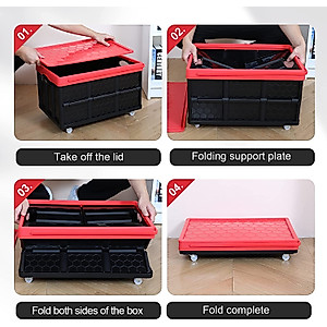 Astarama Foldable Storage Bins withLid, Stackable Storage Box with Removable Pulleys and Trolley, RetractableFoldable Storage Box (Black)