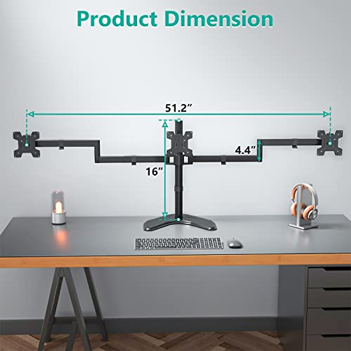 WALI Free Standing Triple LCD Monitor Fully Adjustable Desk Mount Fits ...