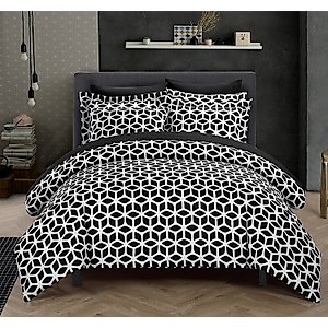 Chic Home Black Reversible Bed in a Bag Duvet Cover Set, King Size (3 Piece), Elizabeth - Geometric Diamond Print Design Microfiber Bedding with Zipper Closure - Duvet & Pillow Shams