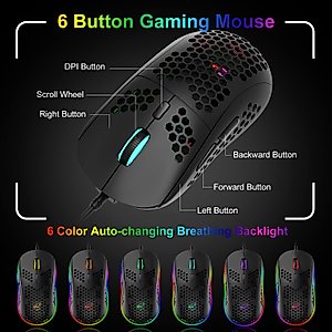 60% Gaming Keyboard and Mouse Combo Duble Color Keycaps Samll RGB Backlight Mechanical Feeling and Mechanical RGB 6400 DPI Honeycomb Optical Mouse,Gaming Mouse pad for Gamers and Typists
