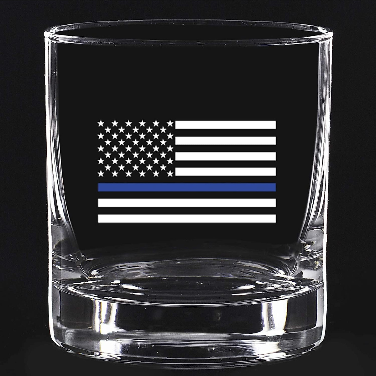 Lucky Shot - American USA Flag With Blue Line Design Whiskey Glass | United States Constitution and We The People | Old Fashioned Rocks Glasses | Whiskey Glasses Gift for Men (11 oz)