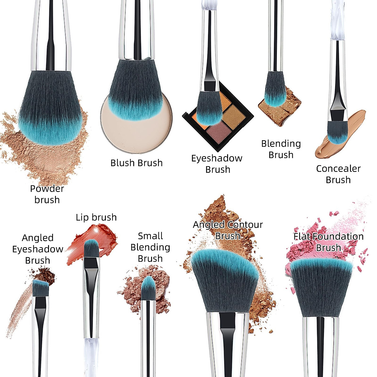 Professional Makeup Brush, Acrylic Diamond Handle Make Up Brushes Series for Full Face Foudation Blush Eyeshadow Concealers Powder Transparent Beauty Tools