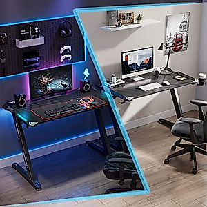 EUREKA ERGONOMIC Z1-S Pro Gaming Desk 44.5" Z Shaped Home Office PC Computer Desks Gamer Tables with LED Lights Controller Stand Cup Holder Headphone Hook Free Mousepad for Men Boyfriend Female Gift