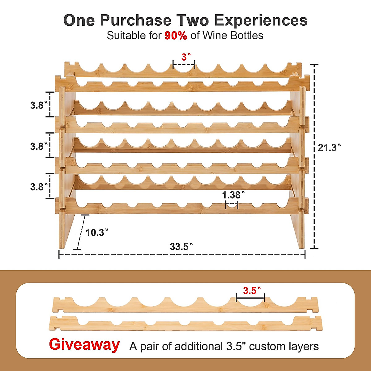 Ekomx Stackable Modular Wine Rack, 36 Bottle Freestanding Storage Bamboo Wine Holder Display Shelves, Sturdy and Durable, Wobble-Free, Perfect for Bar, Wine Cellar, Basement, Cabinet, Pantry(9x4 Rows)