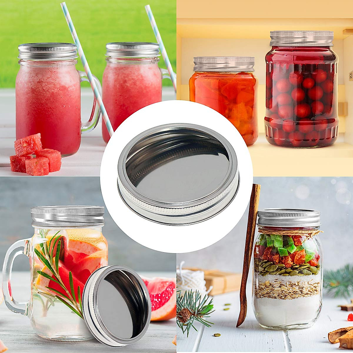 Stainless Steel Rust Proof Mason Jar Canning Lids and Bands/Rings - 10 Pack - Split-Type Mason Jar Tops/Caps for Wide Mouth (86MM) Jars, Polished Surface, Reusable, Leak Proof