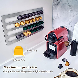 CusieryMax Coffee Pod Holder, Stainless Steel Adhesive 40pcs for Nespresso Original Line Pods, Coffee Pod Organizer Suitable for Kitchen Walls and Cabinets