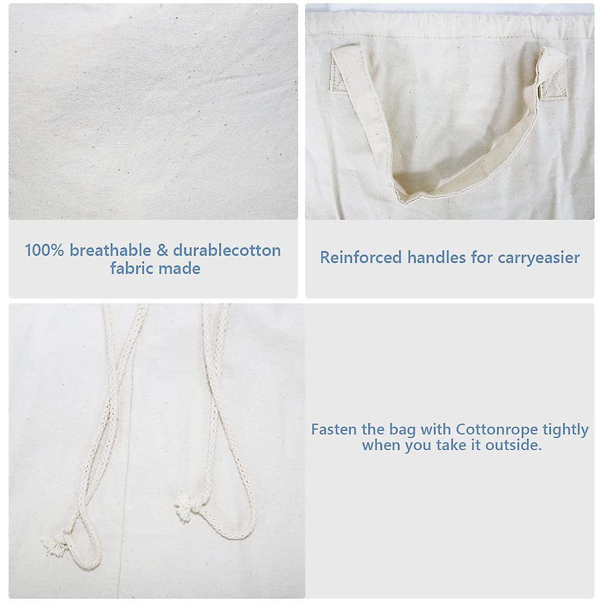 AMJ 2 Pack - Extra Heavy Duty Washable Laundry Bag with Drawstring, Cotton Laundry Bag for Sleeping Bag, Laundry Hamper Liner and Travel, Beige