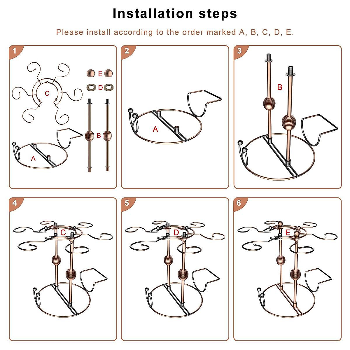 Misounda Wine Glass Rack - with 6 Hooks Metal Wine Glass Holder,Freestanding Wine Glass Holders and Display Racks,Wine Rack Wine Bottle Holder,Wine Glass Storage for Bar, Kitchen, Restaurant - Bronze