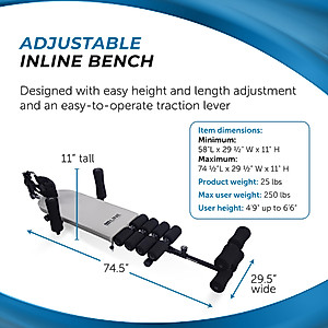 Stamina Inline Back Stretch Bench with Cervical Traction - Back Decompression, Neck Stretcher for Tension Relief - Up to 250 lbs Weight Capacity