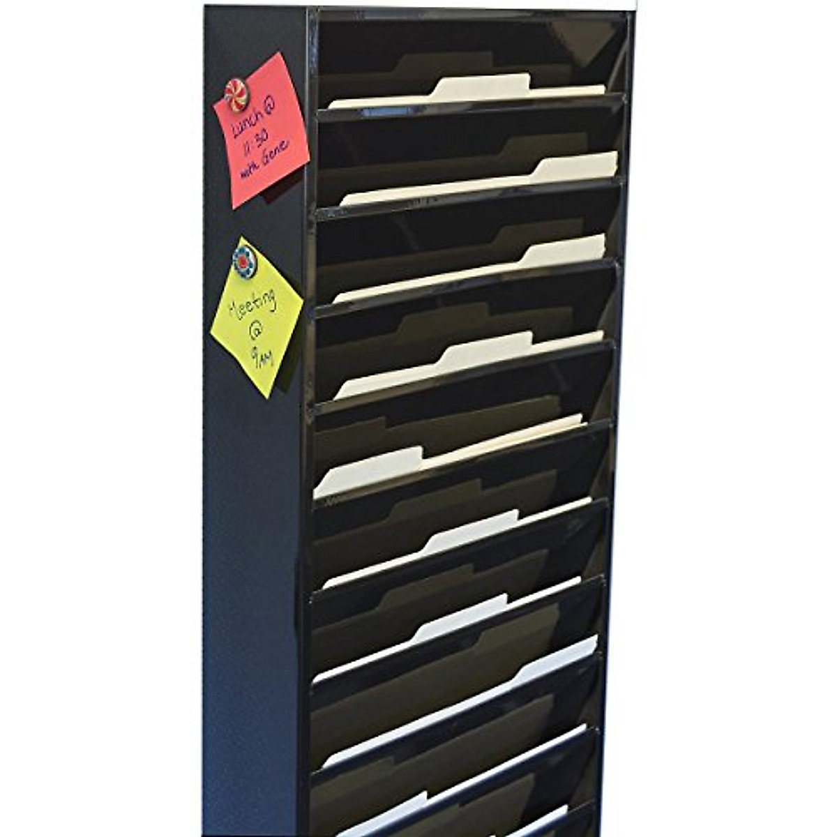 Displays2go File Folder Wall Rack, 20 Pockets, Tiered, Office and Medical Charts (Black, Powder Coated Steel)