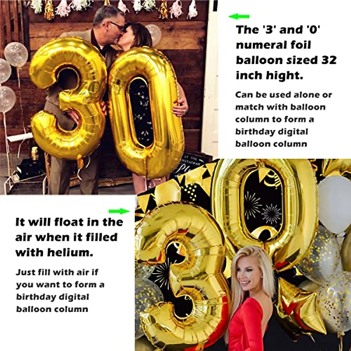 30th Birthday Decorations for Him Men,Cheers to 30 Years Tall 30 Birthday Balloons Column for 30th Party Decorations and 30th Wedding Anniversary Decorations (Black & Gold)