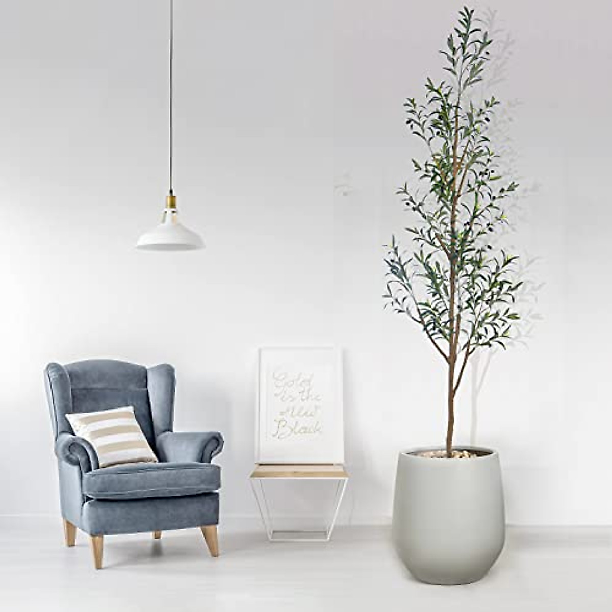 7.6FT (92'') Olive Tall Skinny Artificial Plants for Home Indoor, Fake Potted Olive Silk Tree for Modern Home Office Living Room Floor Decor Indoor