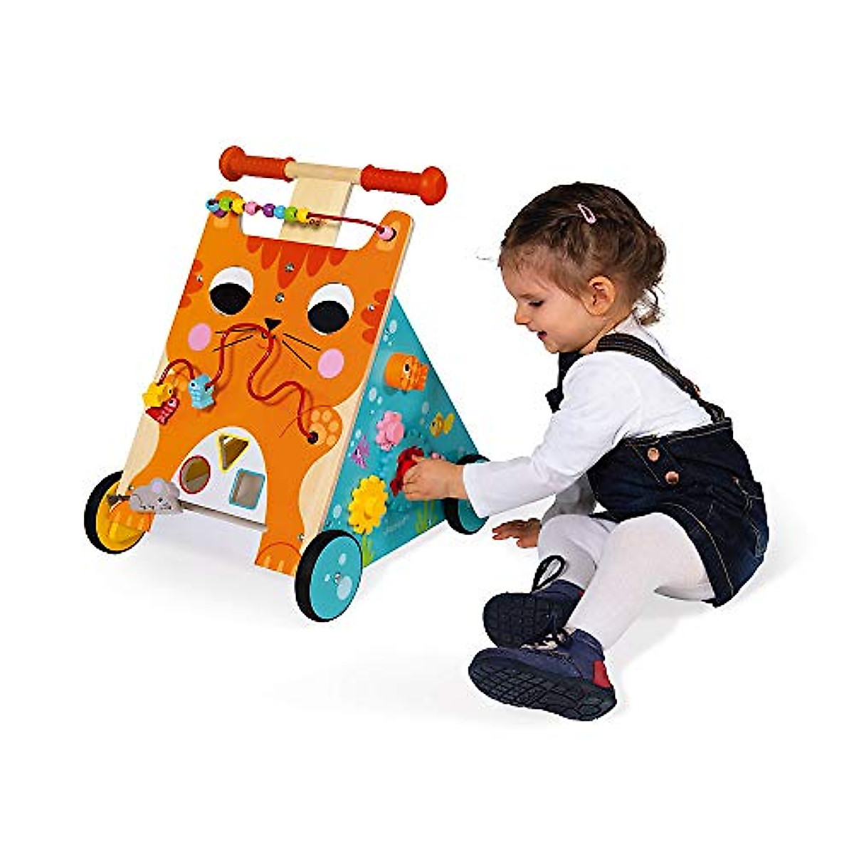 Janod Wooden Activity Baby Walker Cat - 21.1" Tall - Ages 12 Months+ - J08005