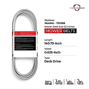 MightyRugged Hustler OEM Replacement Belt 791988 - FITS Hustler Raptor with 52 inch Deck Belt - 5/8 x 140 3/4