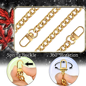 Yuronam 4 Different Sizes Flat Purse Chain Iron Bag Link Chains Shoulder Straps Chains with Metal Buckles Hook for Replacement, DIY Handbags Crafts, 47.2/31.5/15.7/7.9 Inches(Gold)