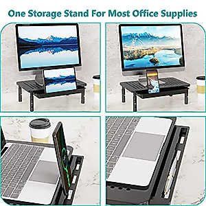 WALI Monitor Stand Riser with Drawer, Computer Desktop Stand Riser with Storage, Height Adjustable (STT003D-B), 1 Pack, Black