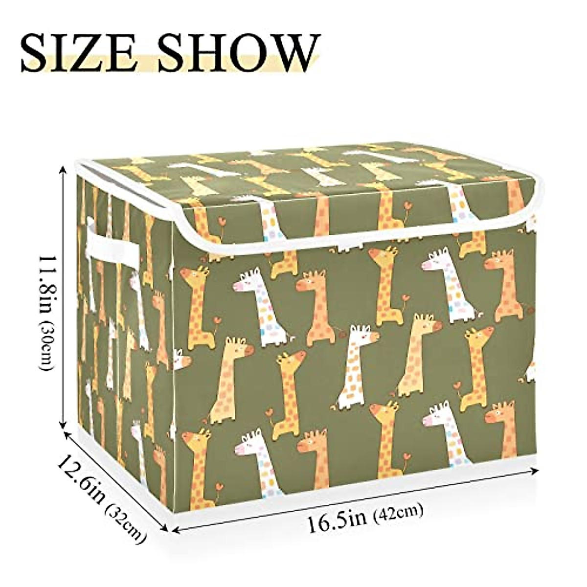 Kigai Storage Basket Cartoon Giraffe Storage Boxes with Lids and Handle, Large Storage Cube Bin Collapsible for Shelves Closet Bedroom Living Room, 16.5x12.6x11.8 In
