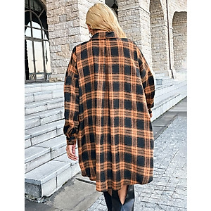 BMJL Womens Button Down Flannel Shirts Oversized Buffalo Plaid Shacket Long Sleeve Shirt Dress Long Jacket Coat Fall Tops fashion 2023(Brown, M)