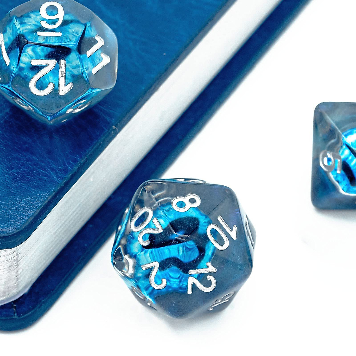 Cusdie 7Pcs/Set Polyhedral Dice Set Translucent Clouds DND Dice Set D&D Dice for Dungeons and Dragons RPG Game (Blue)