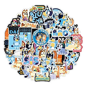 50 Cartoon Stickers Colorful Aesthetic VSCO Vinyl/PVC Waterproof Decals for Water Bottle, Hydroflask, Guitar, Luggage, Phone, Case, Laptop, Skateboard, Gift for Kids, Teens, Boys and Girls (Blue)