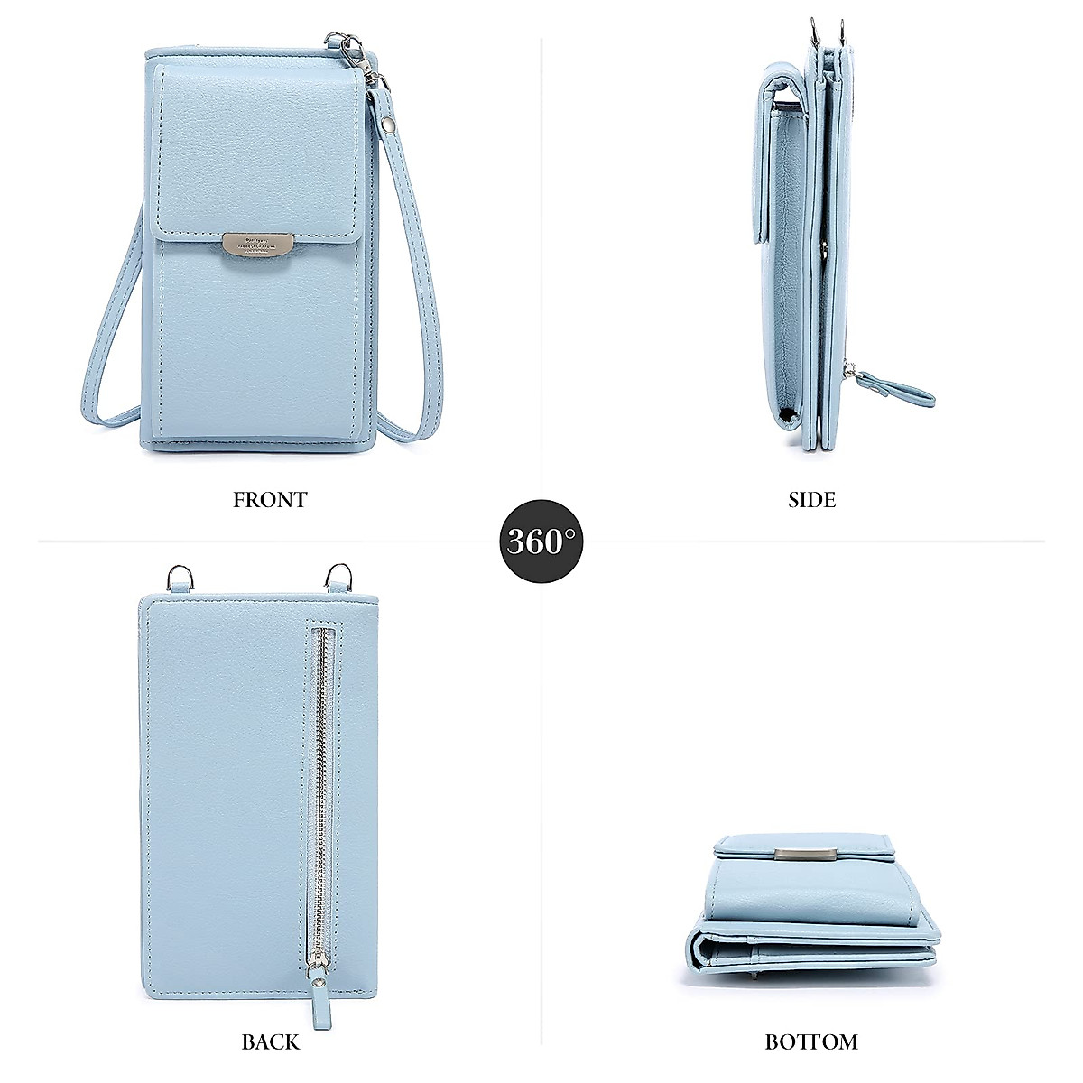 JFFD Small Crossbody Cell Phone Bag for Women Card Holder Wallet Purse Leather Shoulder Handbag Blue