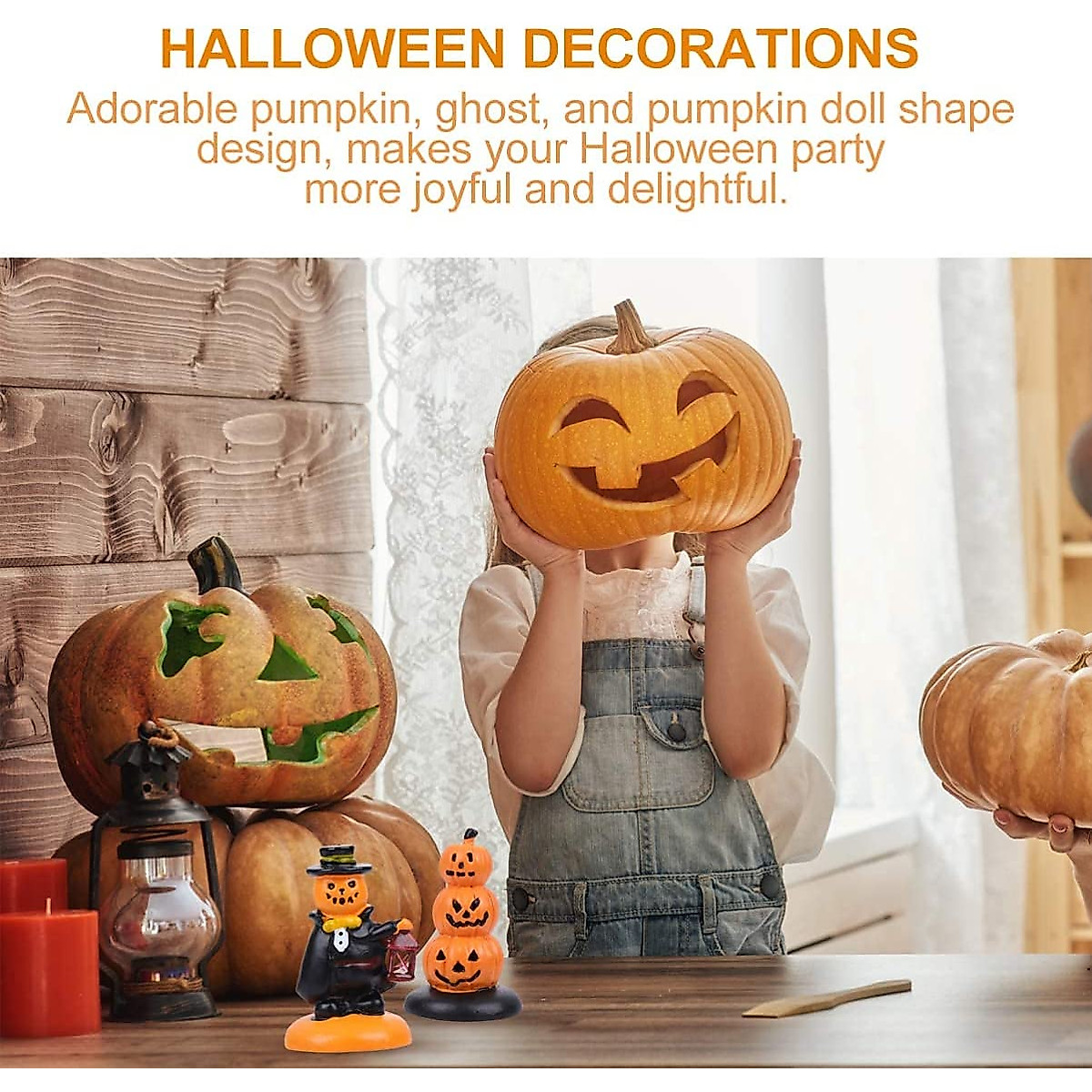 WINOMO 3Pcs Halloween Pumpkin Figurine Decorations,Halloween Pumpkin & Ghost Statue for Halloween Christmas Birthday Decor